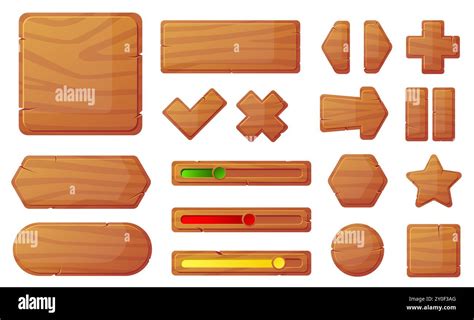 Wooden Game Buttons Ui Design Playing Panels Interface Indicators And Sliders Natural