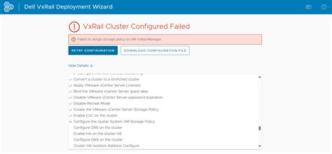 Dell VxRail Failed To Assign Storage Policy To VM VxRail Manager During Cluster Deployment