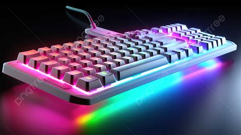 Backlit Gaming Keyboard On Neon Background White Pc Keyboard With Rgb Light In 3d Render Gaming