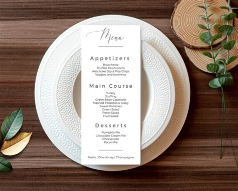 Printable Menu Card