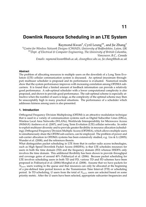 Pdf Downlink Resource Scheduling In An Lte System