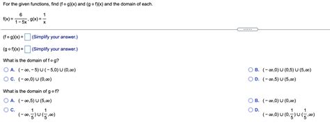 solved for the given functions find fog x and g of x
