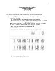 Econometrics Problem Set 5 Doc 1 University Of California At Berkeley Economics Department