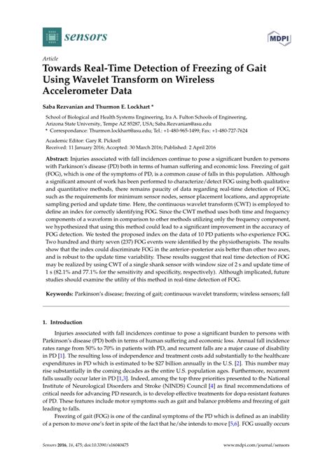 Pdf Towards Real Time Detection Of Freezing Of Gait Using Wavelet Transform On Wireless