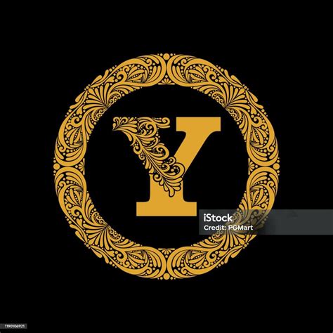 둥근 프레임의 프리미엄 우아한 대문자 Y는 꽃 장식으로 만들어졌습니다 바로크 양식 모노그램 엠블럼 트랜드 디자인 0명에 대한 스톡 벡터 아트 및 기타 이미지 Istock