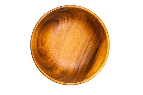 흰색 배경에 고립 된 샐러드 요리를위한 빈 나무 컵 그릇의 상단보기 위에에 대한 스톡 사진 및 기타 이미지 위에 접시 흰색 Istock