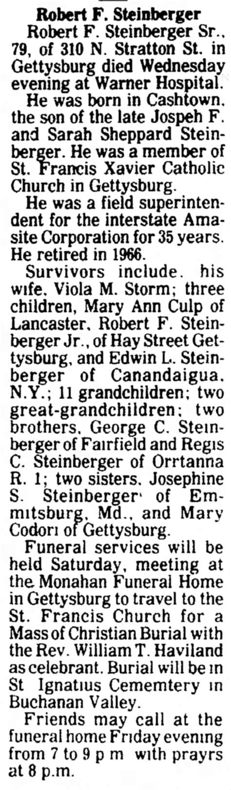 Robert Francis Steinberger Sr ™