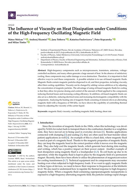 Pdf The Influence Of Viscosity On Heat Dissipation Under Conditions