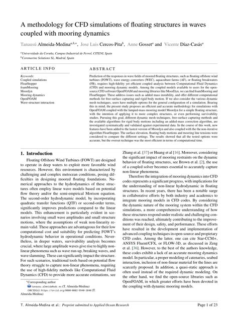 Pdf A Methodology For Cfd Simulations Of Floating Structures In Waves Coupled With Mooring