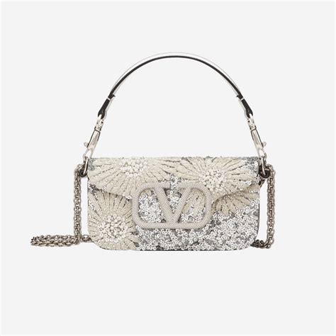 발렌티노 플로럴 모티프 자수 로코 스몰 숄더백 실버 Valentino Kream