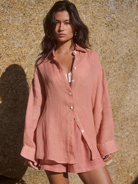 Buy Peach Pink 100 Linen Beach Shirt From Next Israel