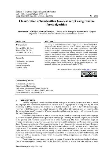 Pdf Classification Of Handwritten Javanese Script Using Random Forest Algorithm