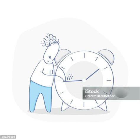 남자는 시간을 멈추는 것을 시도 하거나 밀어 시간벡터 아이콘 그림 만화 대기에 대한 스톡 벡터 아트 및 기타 이미지 대기 가리키기 개념 Istock