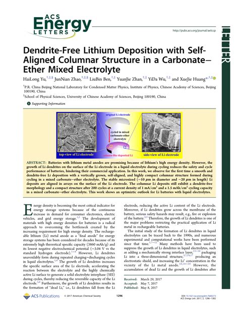 Pdf Dendrite Free Lithium Deposition With Self Aligned Columnar