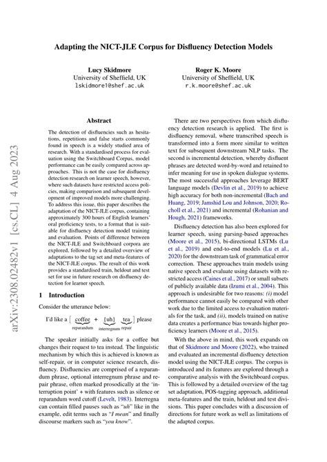 Pdf Adapting The Nict Jle Corpus For Disfluency Detection Models