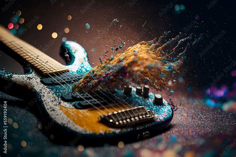 Bass Guitar Exploding With Creative Energy Generative Ai This Image Is Not Based On Any