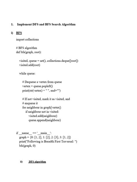 Implement Dfs And Bfs Search Algorithm Pdf Applied Mathematics Computational Problems