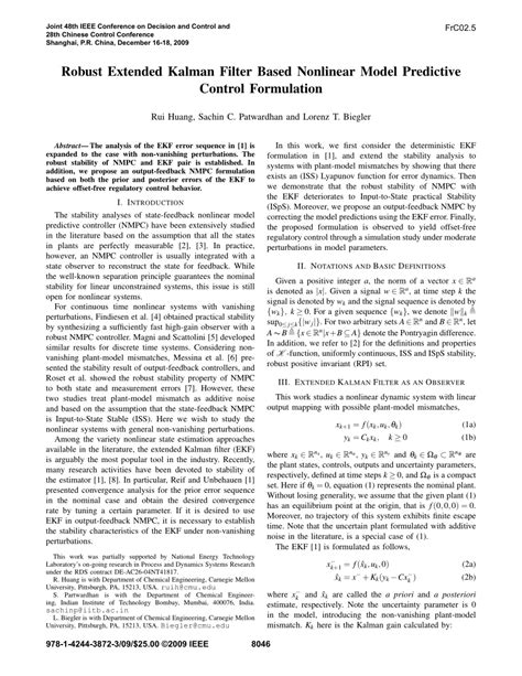 PDF Robust Extended Kalman Filter Based Nonlinear Model Predictive Control Formulation