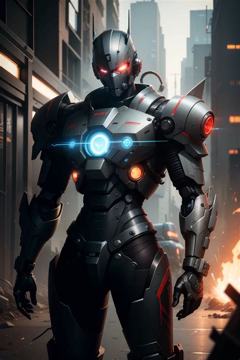 기계，사이버 펑크 인물，영웅，기계 Seaart Ai