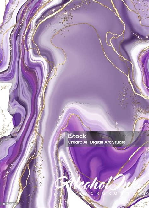 알코올 잉크 수채화 배경입니다 반짝임과 황금 액체가 있는 미적 보라색 대리석 그림 결혼식 초대장 배경에 적합한 아름다운 추상