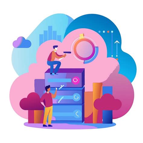 Data Analysis And Cloud Computing Concept With Servers And Users