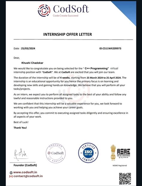 Khushi Chadokar On Linkedin Codsoft C