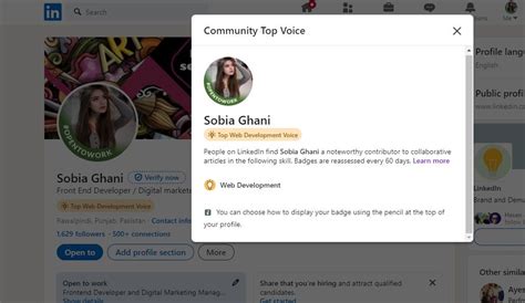 sobia ghani on linkedin topvoicebadge contribution webdeveloment