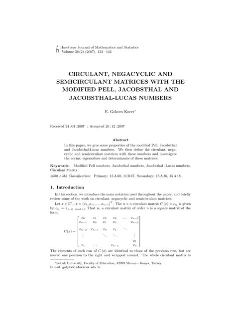 Pdf Circulant Negacyclic And Semicirculant Matrices With The Modified Pell Jacobsthal And