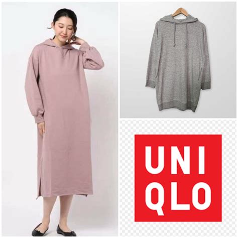 Uniqlo ยูนิโคล ชุดเดรสผ้าสเวตมีฮู้ด แขนยาว มือสอง Shopee Thailand