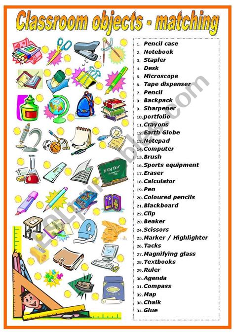 CLASSROOM OBJECTS MATCHING EXERCISE B W VERSION INCLUDED ESL Worksheet By Katiana