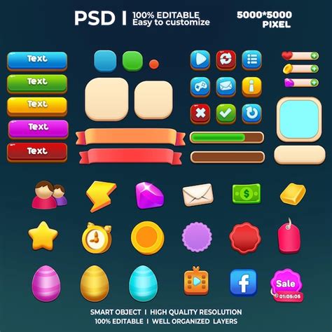 Premium Psd Game Ui Kit Game Elements Game Ui Button Casual Game Ui