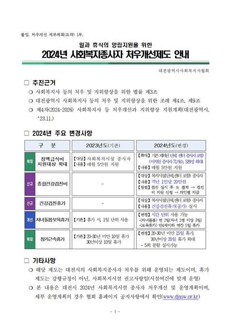 ★2024년 사회복지시설 종사자 처우개선 계획 및 운영 안내★ 대전광역시사회복지사협회
