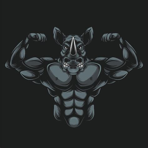 코뿔소 근육질 프리미엄 벡터