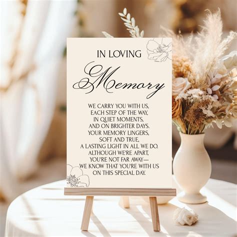 In Loving Memory Sign Wedding Memorial Table Poem Diy Printable