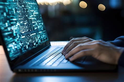 Hands Showing Coding Programmer A Software Engineer Working On A Laptop With Javascript Stock