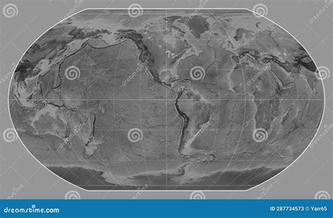 World Map Grayscale Kavrayskiy Vii Projection Meridian 90 W Stock Illustration