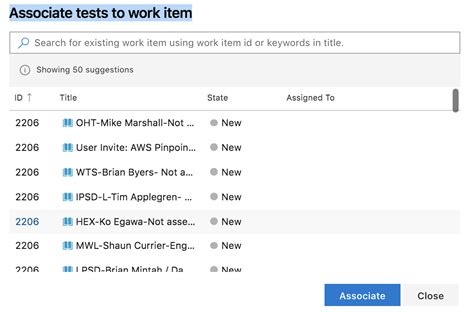 Project Management Not Able To Associate Tests To Work Item In Azure