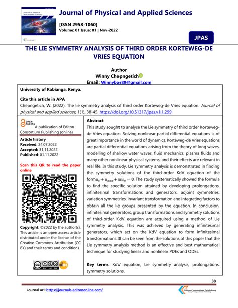 Pdf The Lie Symmetry Analysis Of Third Order Korteweg De Vries Equation