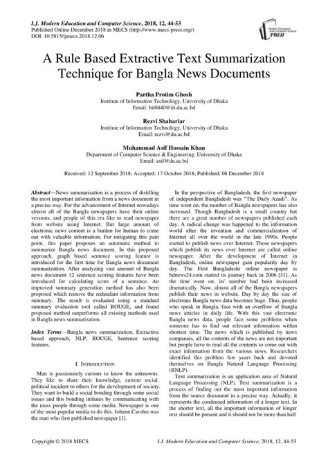 Pdf A Rule Based Extractive Text Summarization Technique For Bangla News Documents