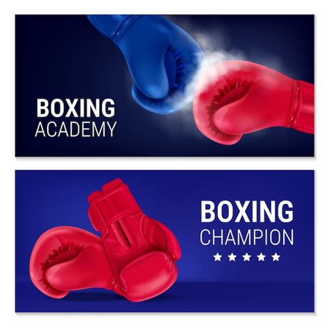 빨간 권투 장갑 현실적인 배너 세트 프리미엄 벡터