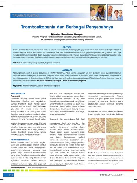 Pdf Trombositopenia Dan Berbagai Penyebabnya Compress Pdf