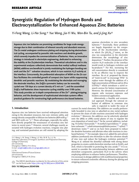 Synergistic Regulation Of Hydrogen Bonds And Electrocrystallization For