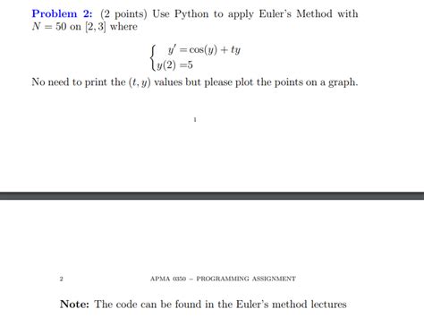 Solved Problem 2 2 Points Use Python To Apply Eulers Method With N