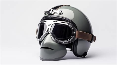Premium Ai Image A New Grey Vintage Helmet And Wind Goggle Isolated On White Background