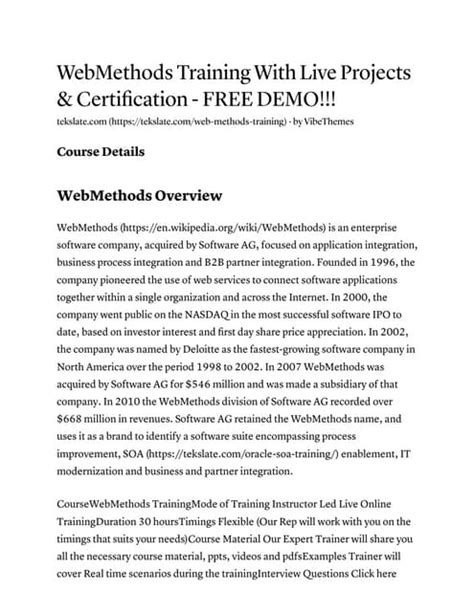 Webmethods Training Certification Assistance Pdf Web Development