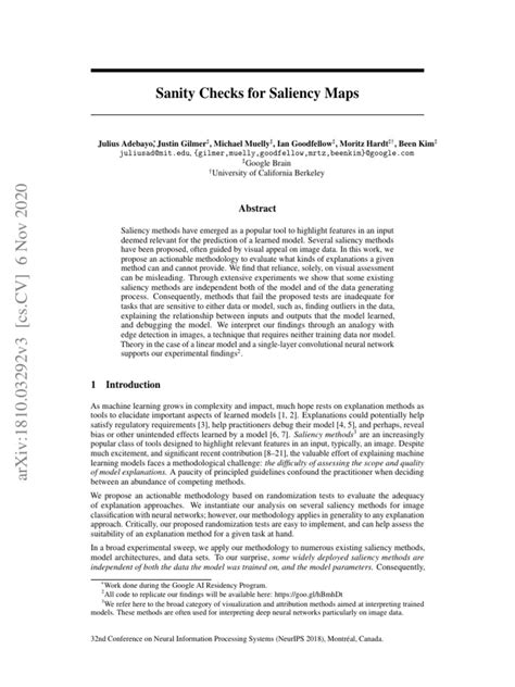 5sanity Checks For Saliency Maps Pdf Artificial Neural Network
