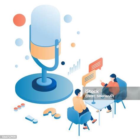 스튜디오에서 토크 팟캐스트를 녹음하는 사람들 벡터 등각 일러스트레이션 인터뷰 라이브 토크 라디오 프로그램 팟 캐스팅 팟캐스팅에 대한 스톡 벡터 아트 및 기타 이미지 Istock