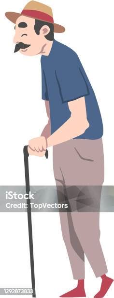 지팡이와 함께 걷는 노인 쾌활한 활동적인 은퇴 한 노인 캐릭터 만화 스타일 벡터 일러스트 가족에 대한 스톡 벡터 아트 및 기타 이미지 가족 개념 남자 Istock
