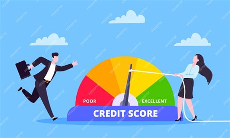 Premium Vector Woman Pulls Credit Score Arrow Gauge Speedometer
