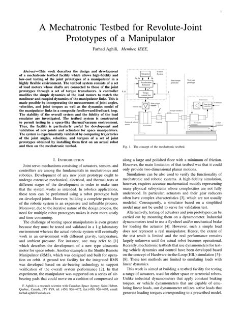 pdf a mechatronic testbed for revolute joint prototypes of a manipulator
